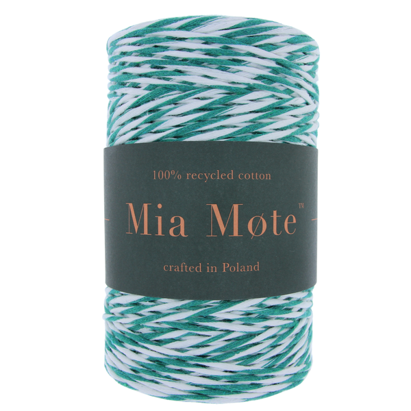 Mia Mote™ Classic Line Sznurek bawełniany skręcany do makramy 2mm chalk + malachite green Biały ...